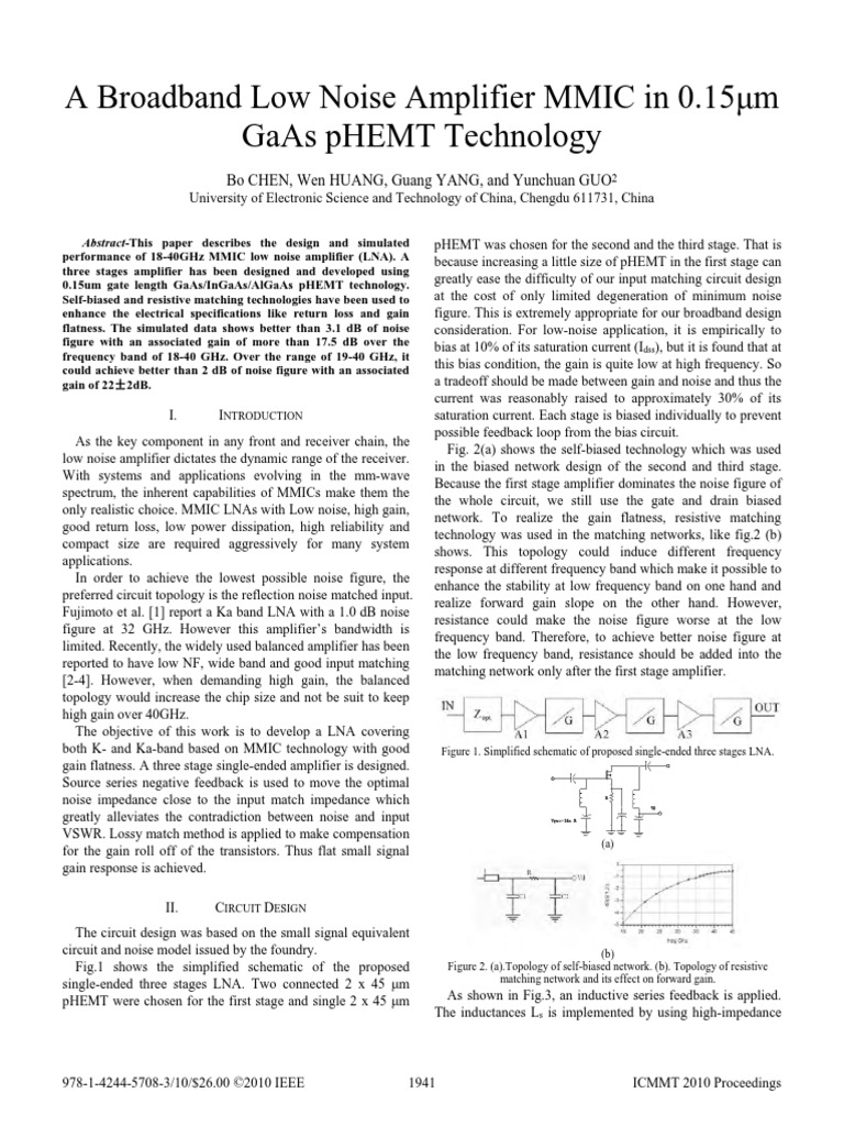 A Broadband Low Noise Amplifier Mmic in 0.15M Gaas Phemt Technology ...