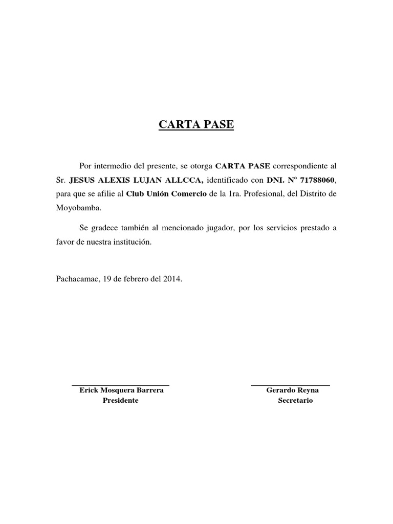 Carta Pase | PDF