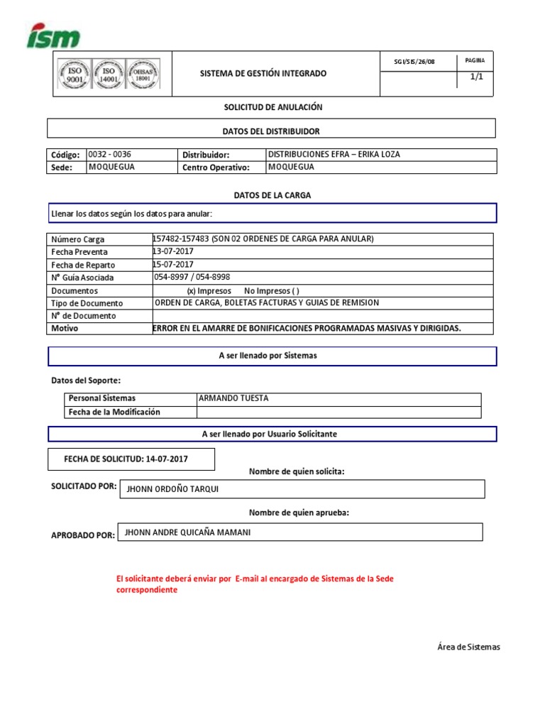 Formato de Anulacion | PDF