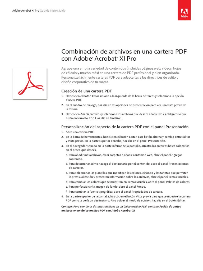 Adobe Acrobat Xi Combine Files Into PDF Portfolio Tutorial e | PDF | Formato de Documento ...