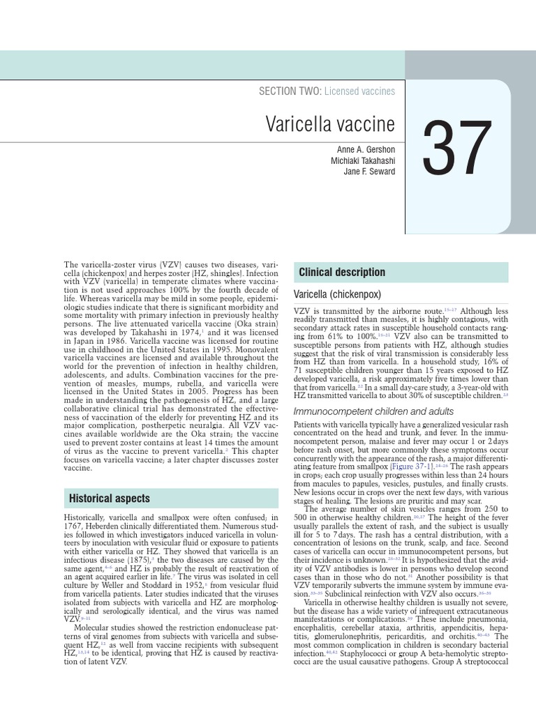 Varicella Vaccine: Clinical Description | PDF | Animal Viral Diseases ...