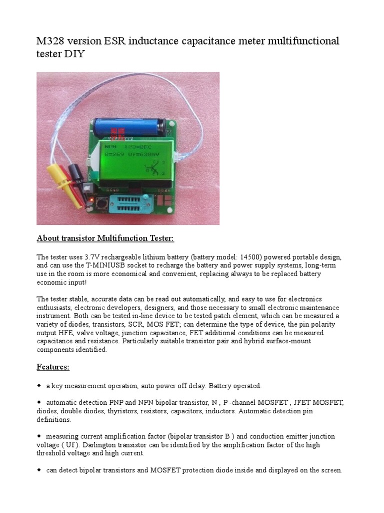 M328 Multifunction Transistor Tester Guide | PDF | Transistor | Bipolar ...