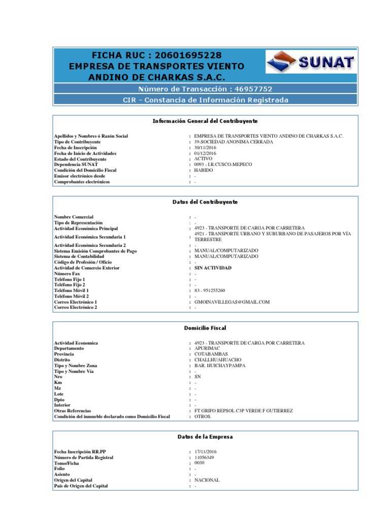 FICHA RUC | Business | Negocios (general)