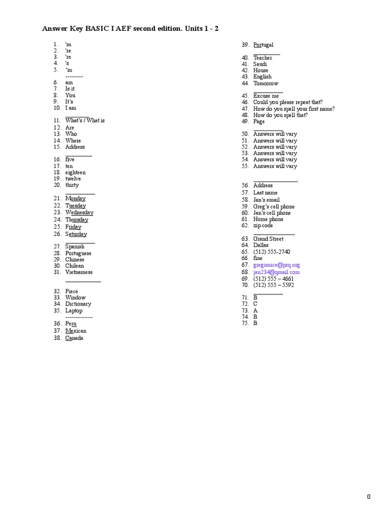 Answer Key for Basic English Exam | PDF | English Language | Linguistics