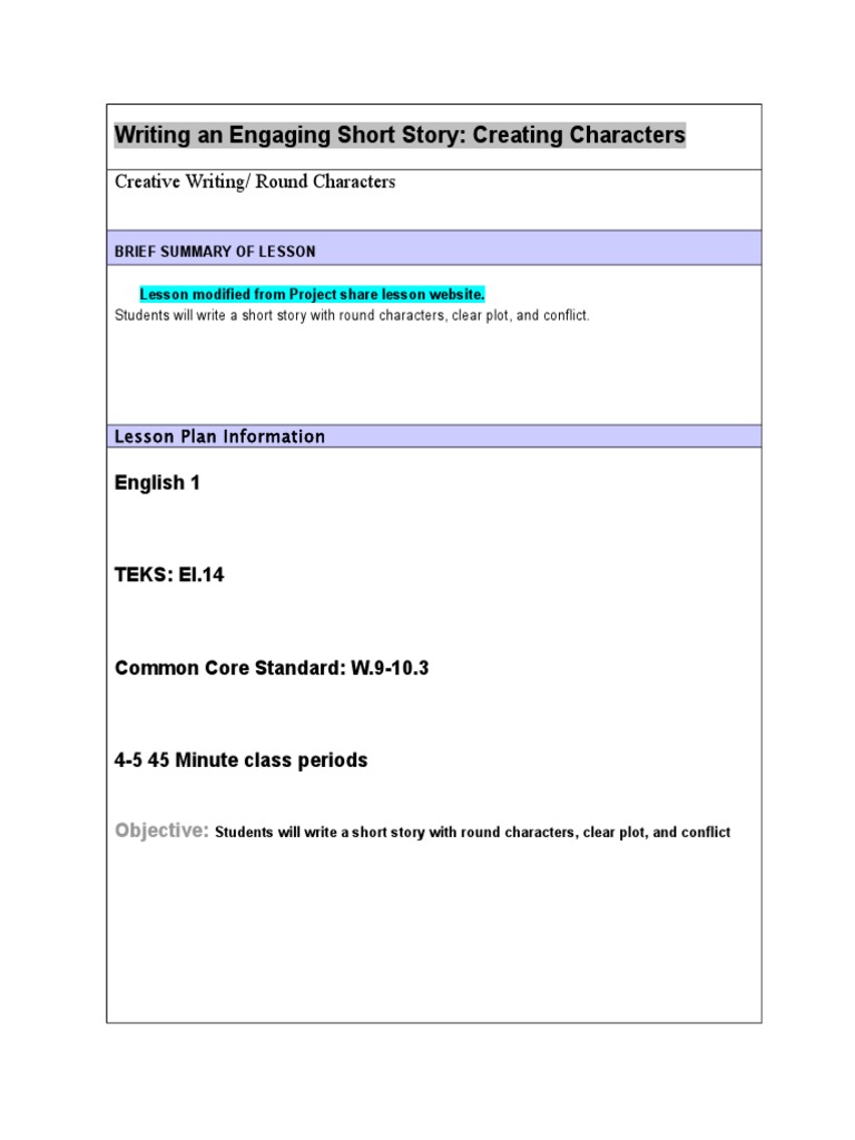 Crafting Complex Characters and Compelling Conflicts: A Lesson Plan for ...