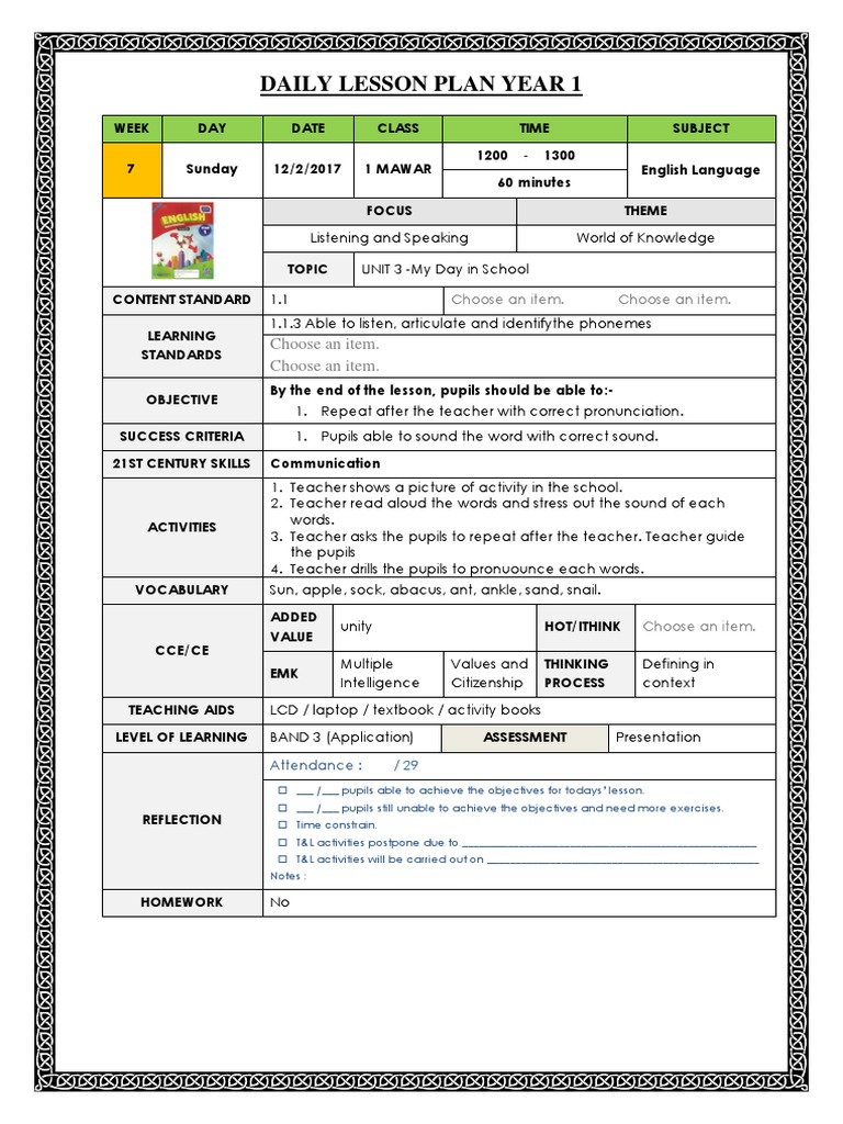 Daily Lesson Plan Year 1: Choose An Item. Choose An Item | PDF | Lesson ...