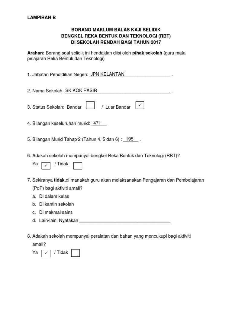 Borang Soal Selidik RBT | PDF