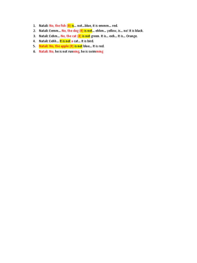 No, The Fish (It) No, The Dog (It) No, The Cat (It) A Natali: No, The ...