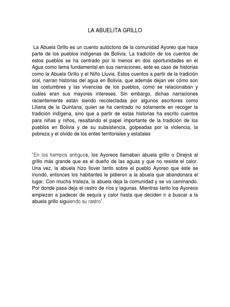 Cuento de la Abuela Grillo Ayoreo | PDF | Bolivia
