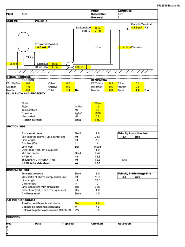 Centrifugal Pump Sizing Calculation | PDF | Nitrogen | Pump