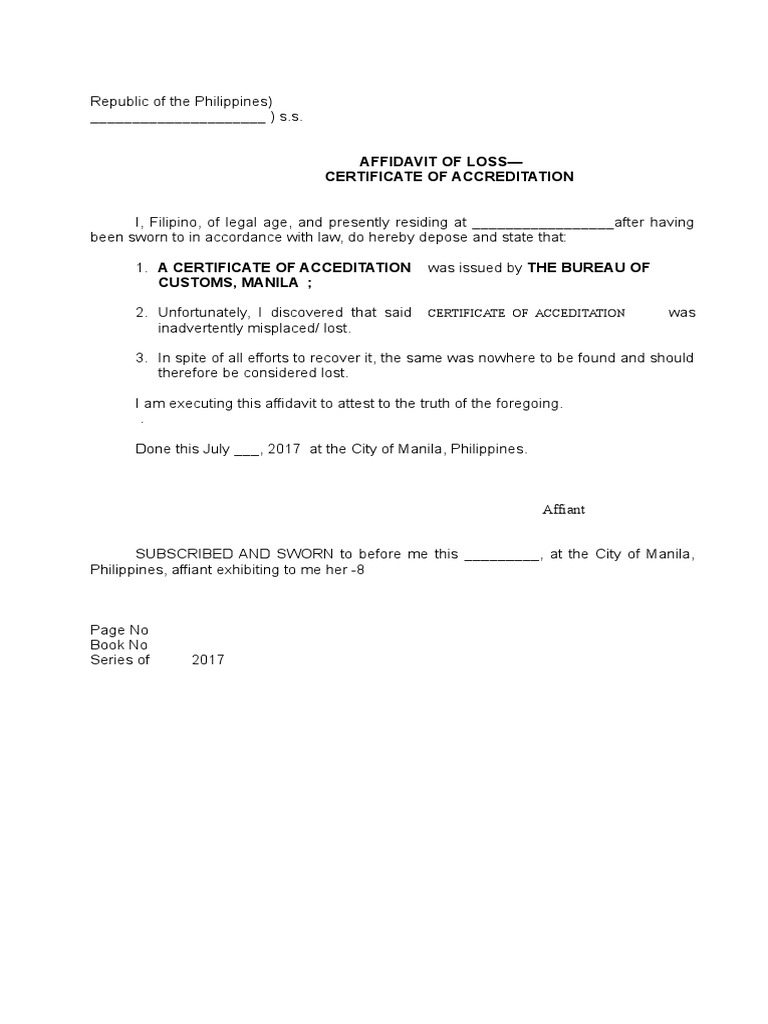 Certificate of Accreditation Affidavit | PDF