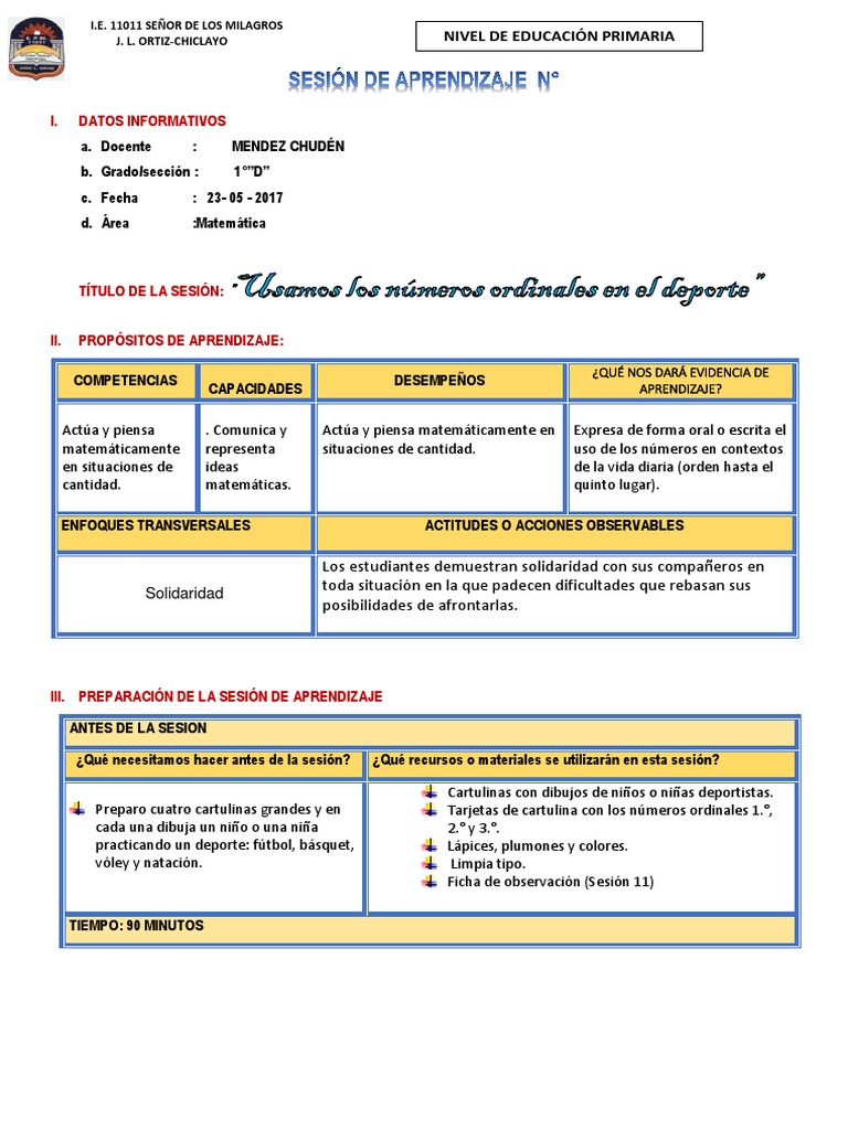 Sesión de Numeros Ordinales | Educación primaria | Aprendizaje