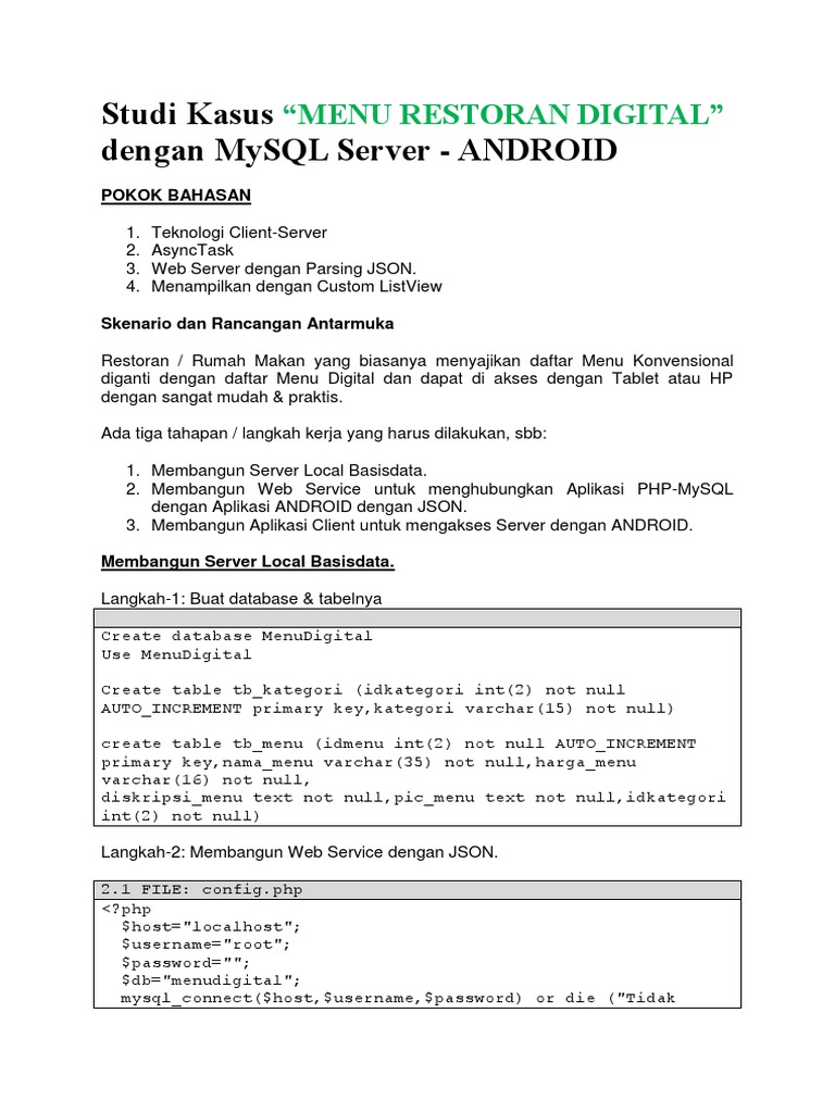 SK Menu Restoran Digital Dengan PHP Mysql - Android | PDF | Java (Bahasa Pemrograman) | Php