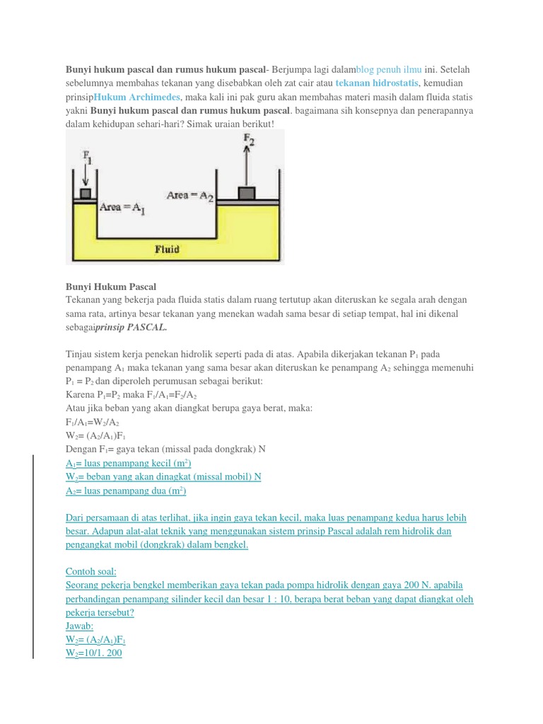 Bunyi Hukum Pascal Dan Rumus Hukum Pascal | PDF