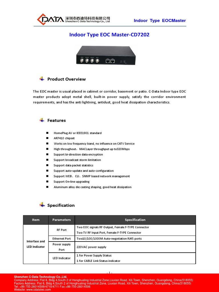 01 - EOC Master (Indoor EOC Master CD7202 Datvsheet-V1.0 - 20150115 ...