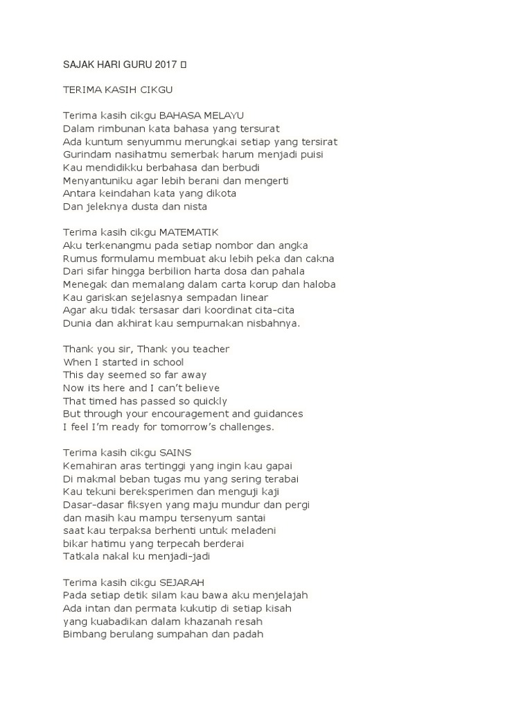 Sajak Hari Guru 2017 ? | PDF