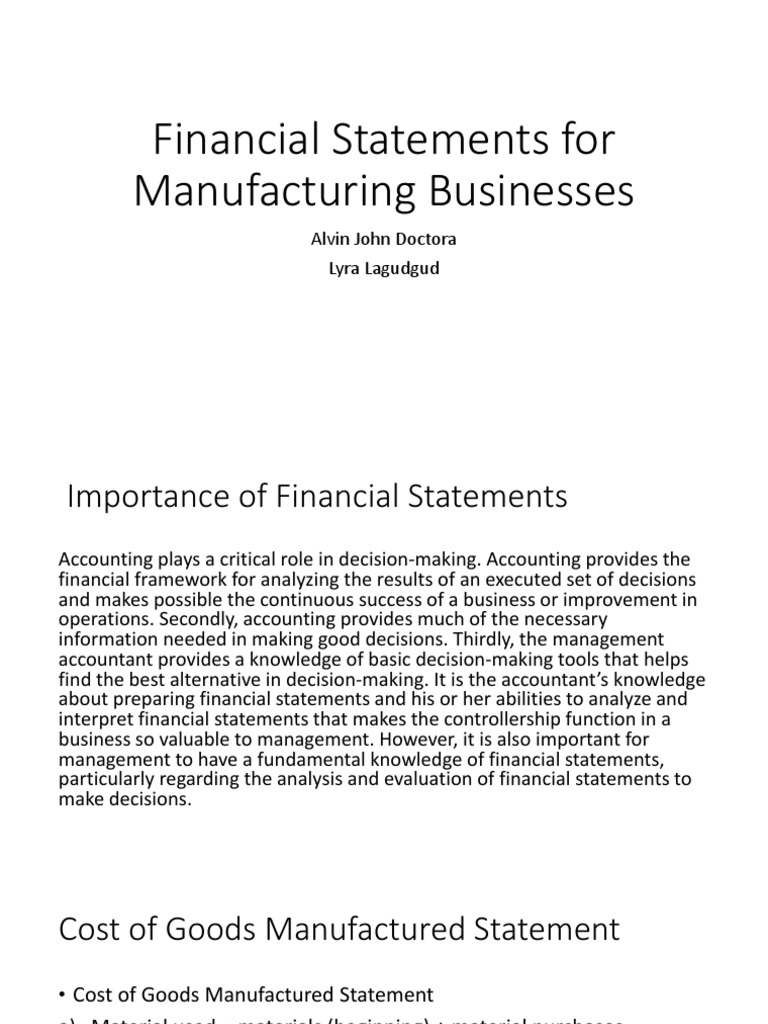 Financial Statements For Manufacturing Businesses | PDF | Cost Of Goods ...