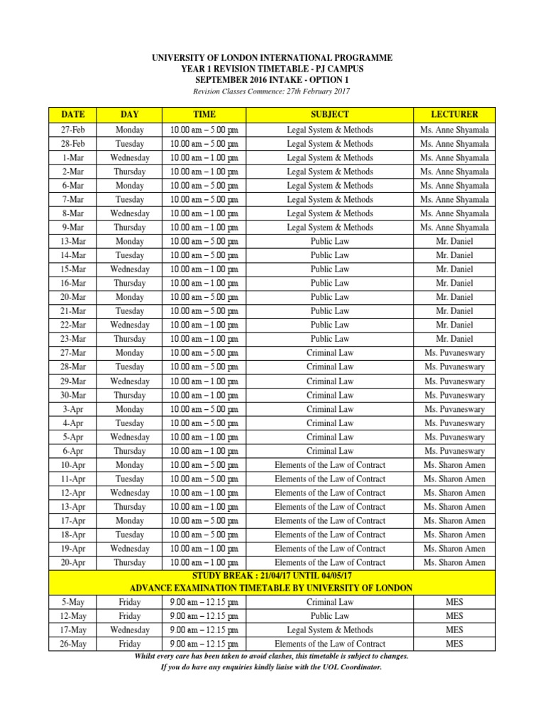 Uol Revision Timetable 2017 Year 1 - PJ | PDF | Legal Concepts | Virtue