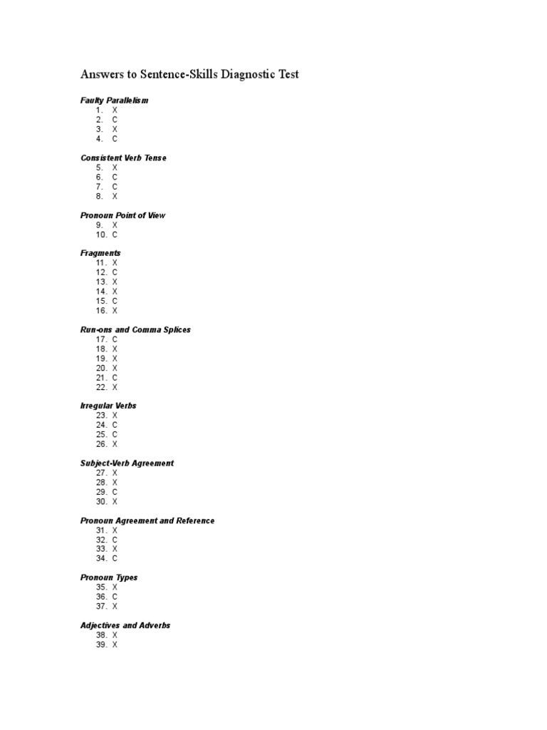 Answer To Sentence Skills Diagnostic Test | PDF
