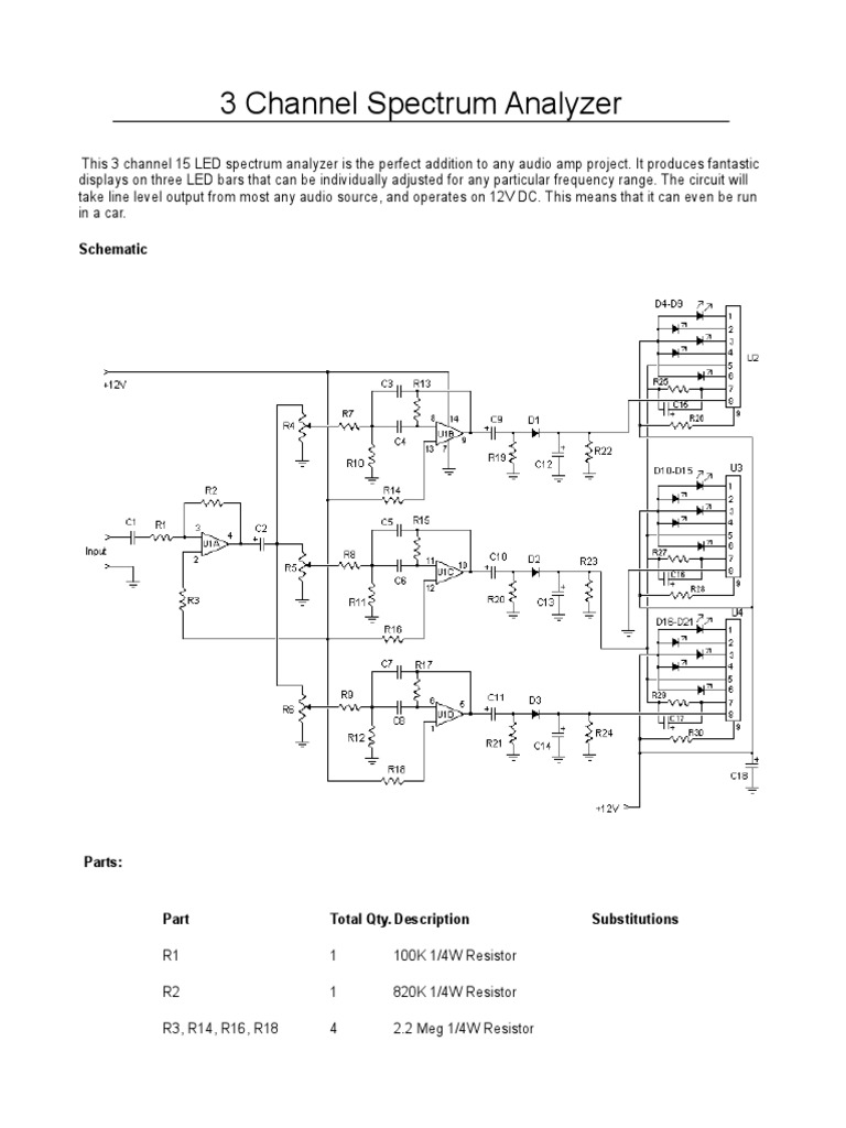 3-Channel LED Spectrum Analyzer Circuit | PDF | Amplifier | Resistor