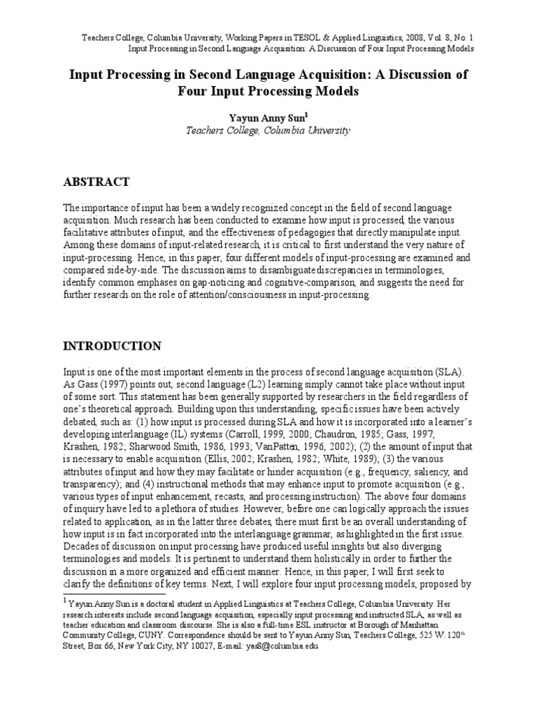 Four Models of Input Processing in SLA | PDF | Second Language ...