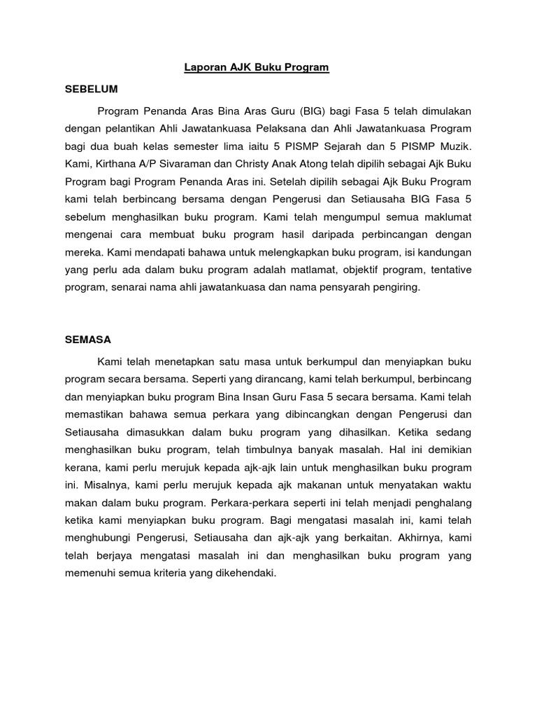 Laporan AJK Buku Program | PDF