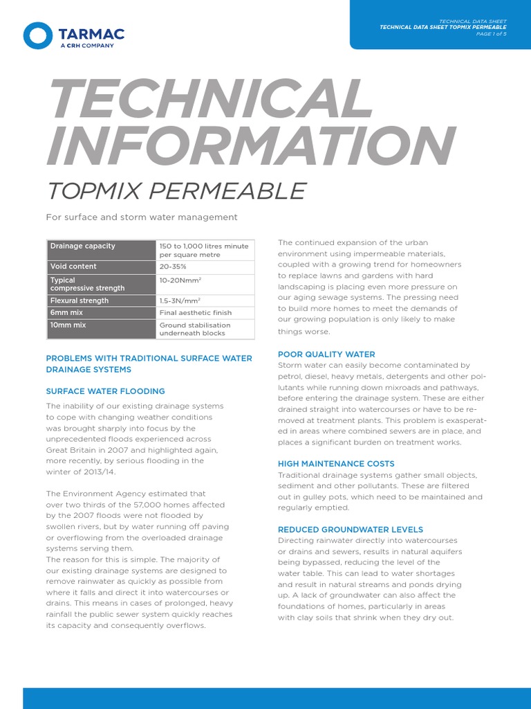 Topmix Permeable: Sustainable Drainage Solution | PDF | Drainage | Flood