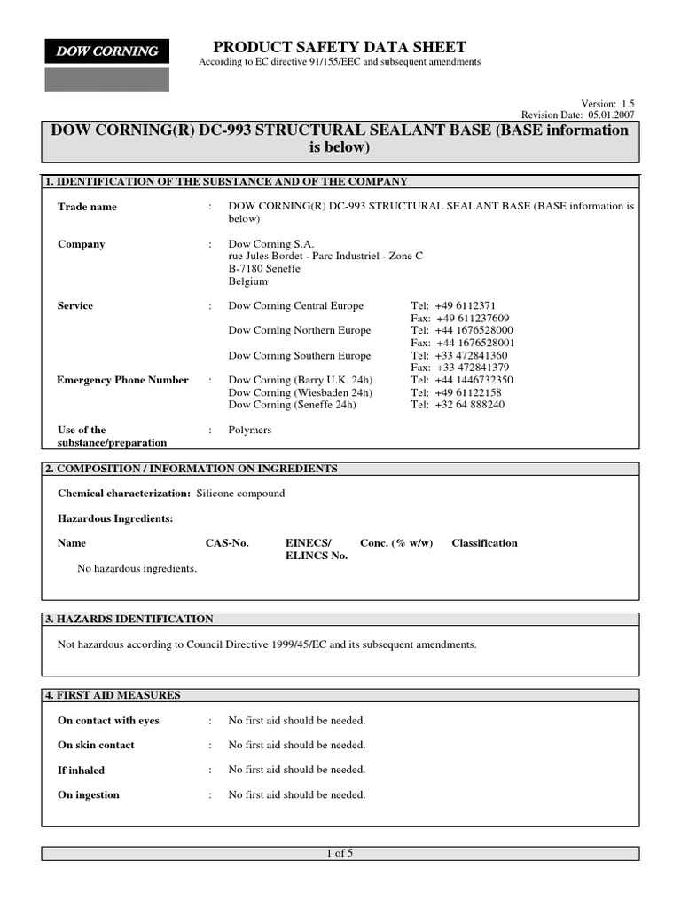 Product Safety Data Sheet: According To EC Directive 91/155/EEC and ...