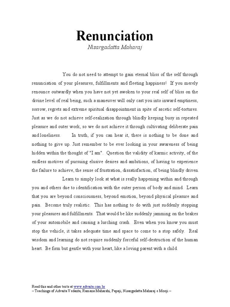 Renunciation: Nisargadatta Maharaj | PDF