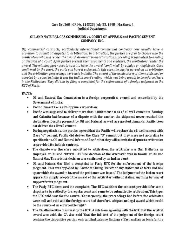 Oil and Natural Gas Commission V CA | PDF | Arbitration | Judgment (Law)