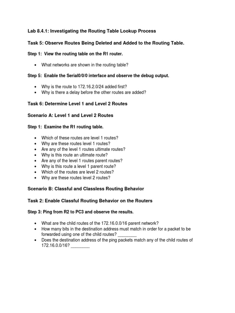 Lab 8.4.1 - Investigating The Routing Table Lookup Process | PDF