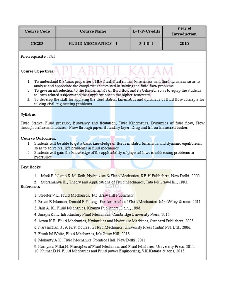 CE203 Fluid Mechanics I PDF | PDF | Boundary Layer | Fluid Dynamics