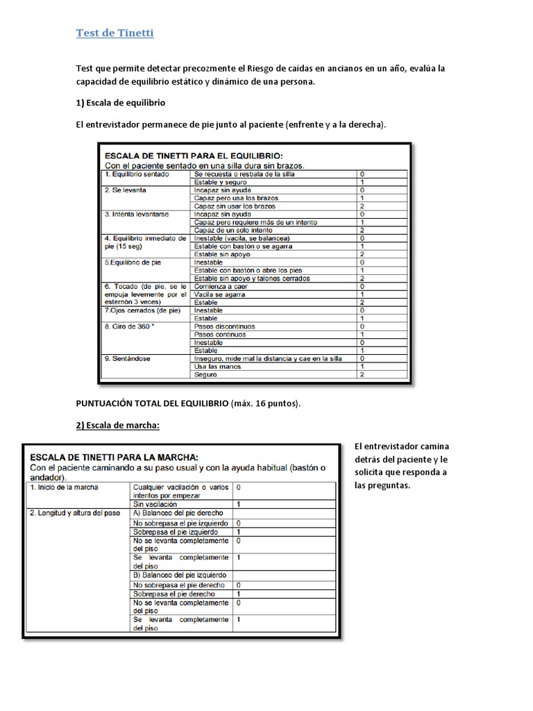 Test de Tinetti para evaluar caídas | PDF