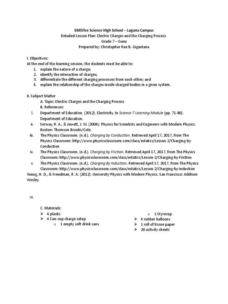 Grade 7 Lesson: Electric Charges | PDF | Electric Charge | Electron