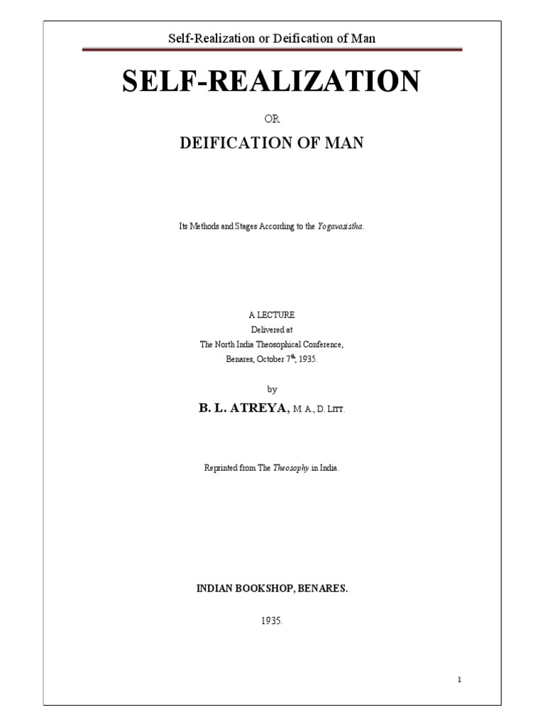 Self Realisation or Deification of Man | PDF | Self Realization ...