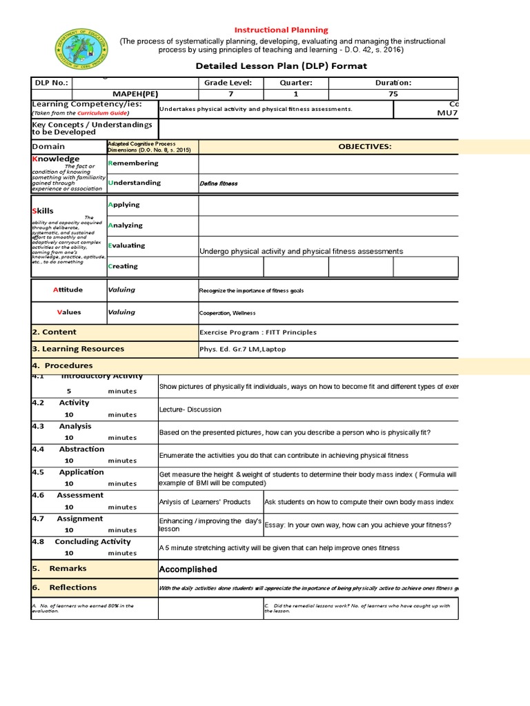 Understanding Physical Fitness: A Detailed Lesson Plan on Assessing ...