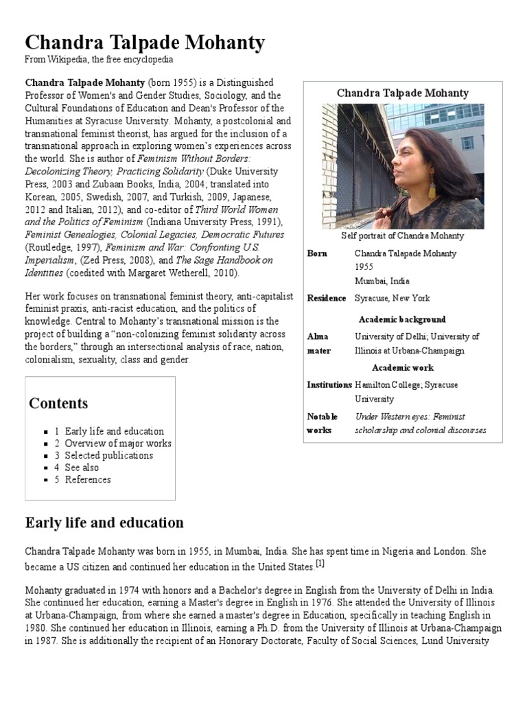 Chandra Talpade Mohanty - Wikipedia | PDF | Critical Theory ...
