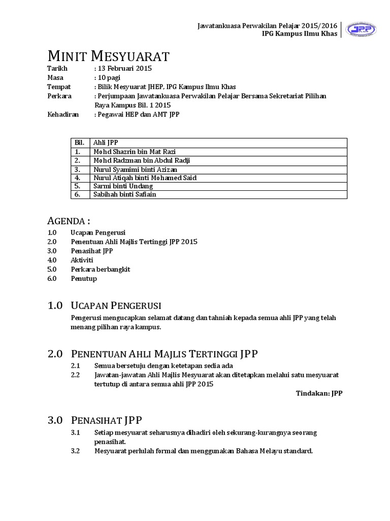 Contoh Minit Mesyuarat | PDF