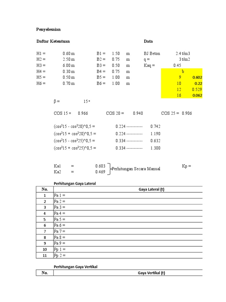 Penyelesaian Daftar Ketentuan Data: Perhitungan Gaya Lateral Gaya ...