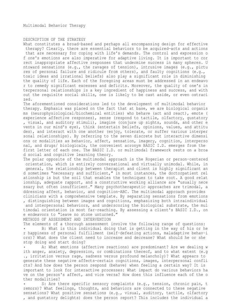 Multimodal Behavior Therapy | PDF