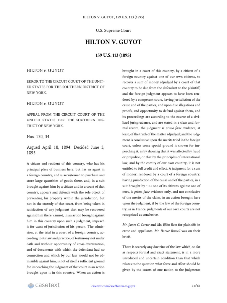Hilton vs. Guyot | PDF | Comity | Judgment (Law)