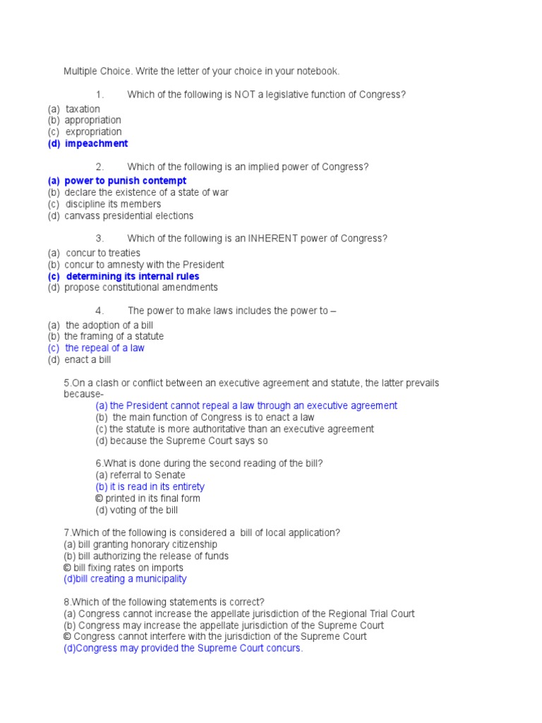 Constitution Multiple Choice | PDF | Initiative | United States Congress