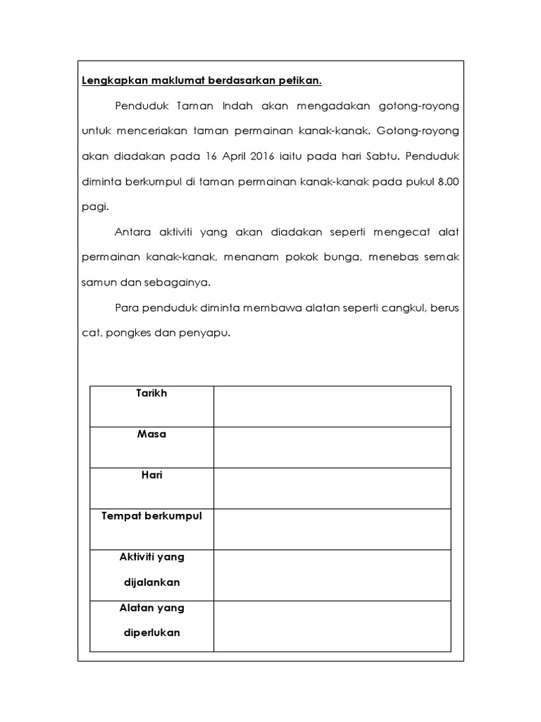 Lengkapkan Maklumat Berdasarkan Petikan | PDF