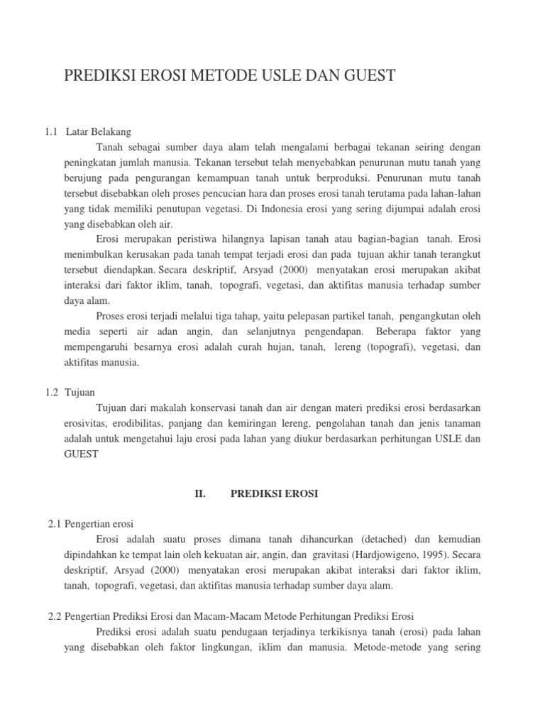 Prediksi Erosi Metode Usle Dan Guest | PDF | Sains & Matematika