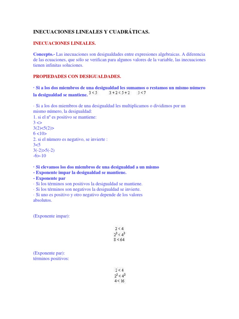Inecuaciones Lineales y Cuadráticas Investigacion | Descargar gratis PDF | Ecuación cuadrática ...