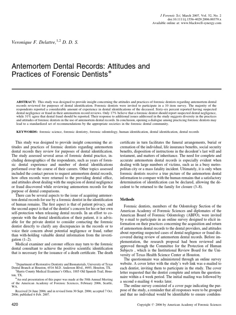 Antemortem Dental Records | Dentist | Dentistry