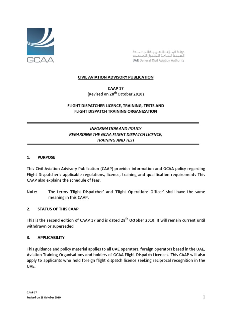 Caap 17 Flight Dispatcher Licence Training Tests and Flight Dispatch ...
