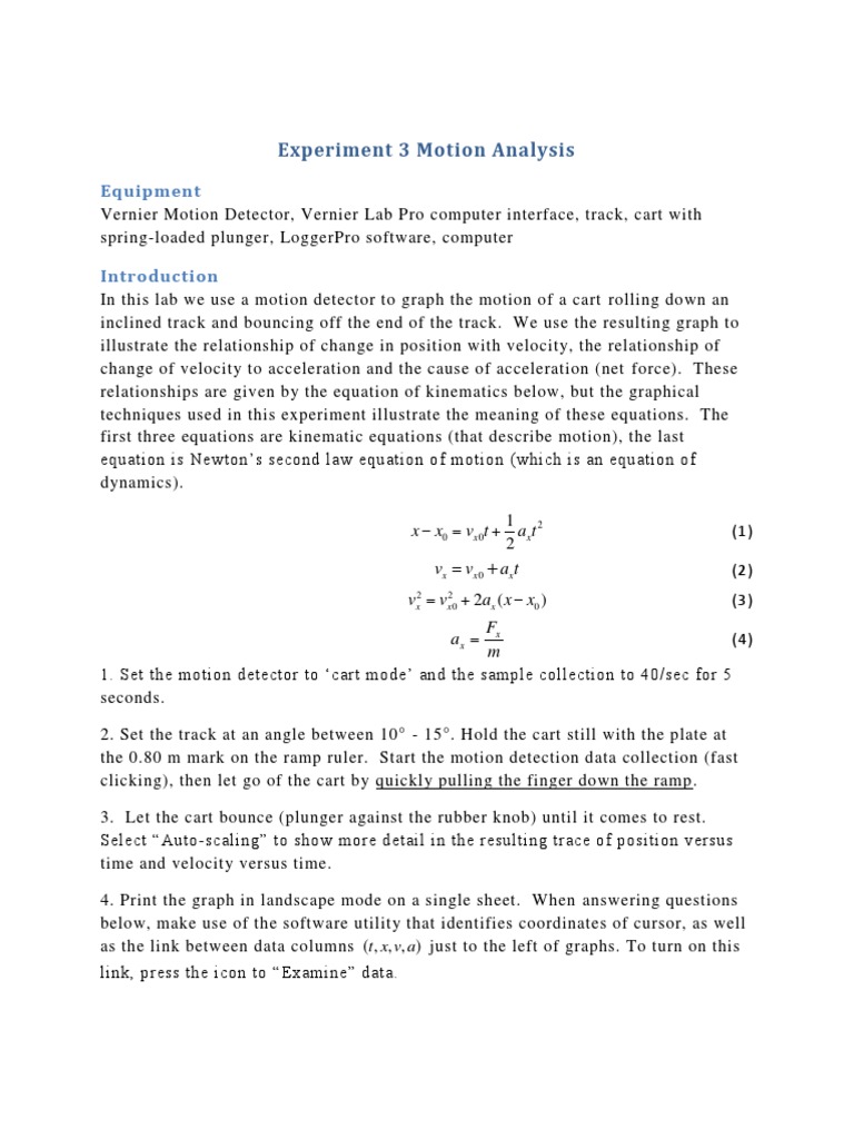 Experiment 3 Motion Analysis | PDF | Acceleration | Velocity