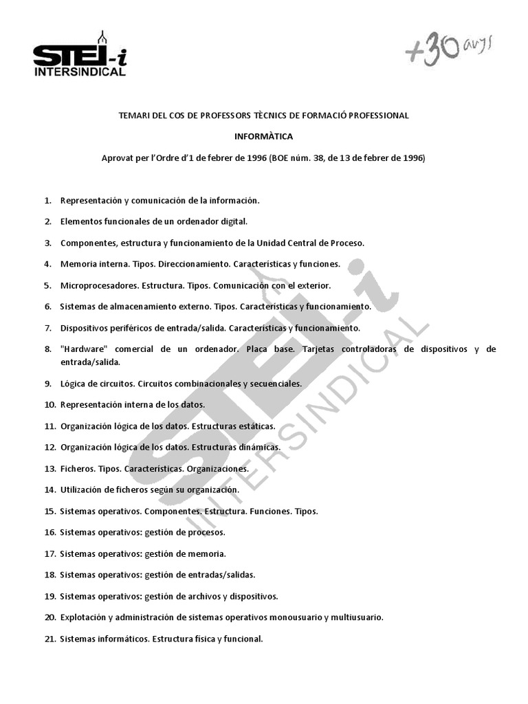 Temario Informatica Secundaria - STEI | PDF | Bases de datos | Ingeniería de software