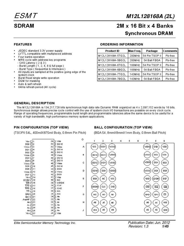 Sdram 2M X 16 Bit X 4 Banks: M12L128168A (2L) | PDF | Dynamic Random ...